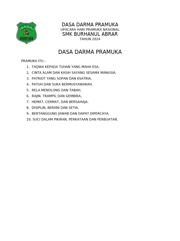Dasa Darma Pramuka | PDF