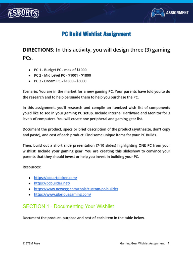 2.2 PC Build Wishlist Assignment | PDF