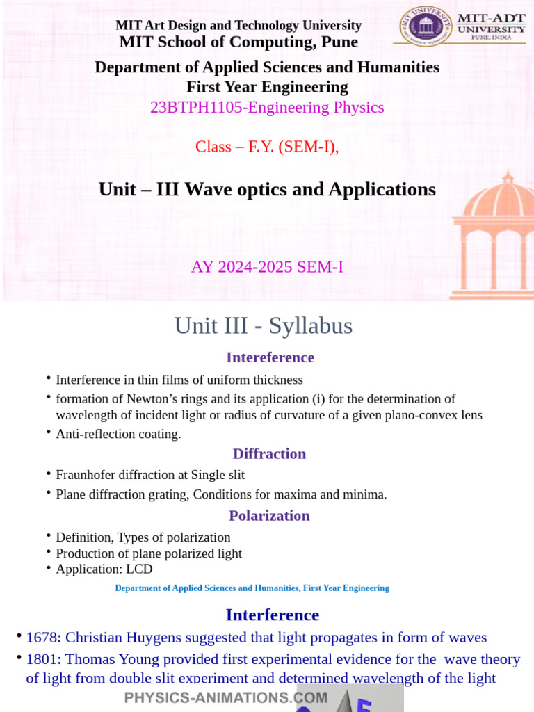 01 Interference - Lectures 2024 | PDF