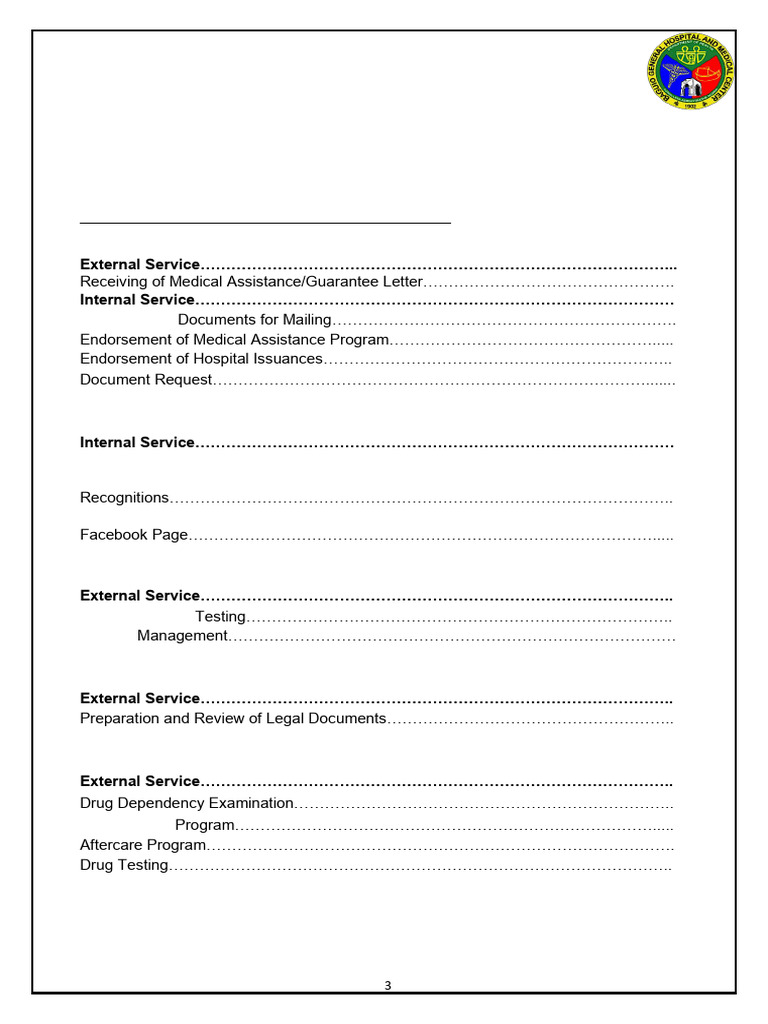 List of Services | PDF | Tuberculosis | Health Sciences