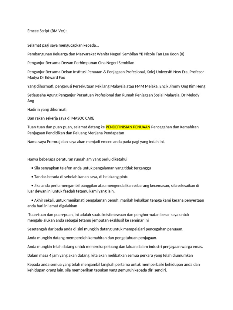 Emcee Script (BM Ver) | PDF