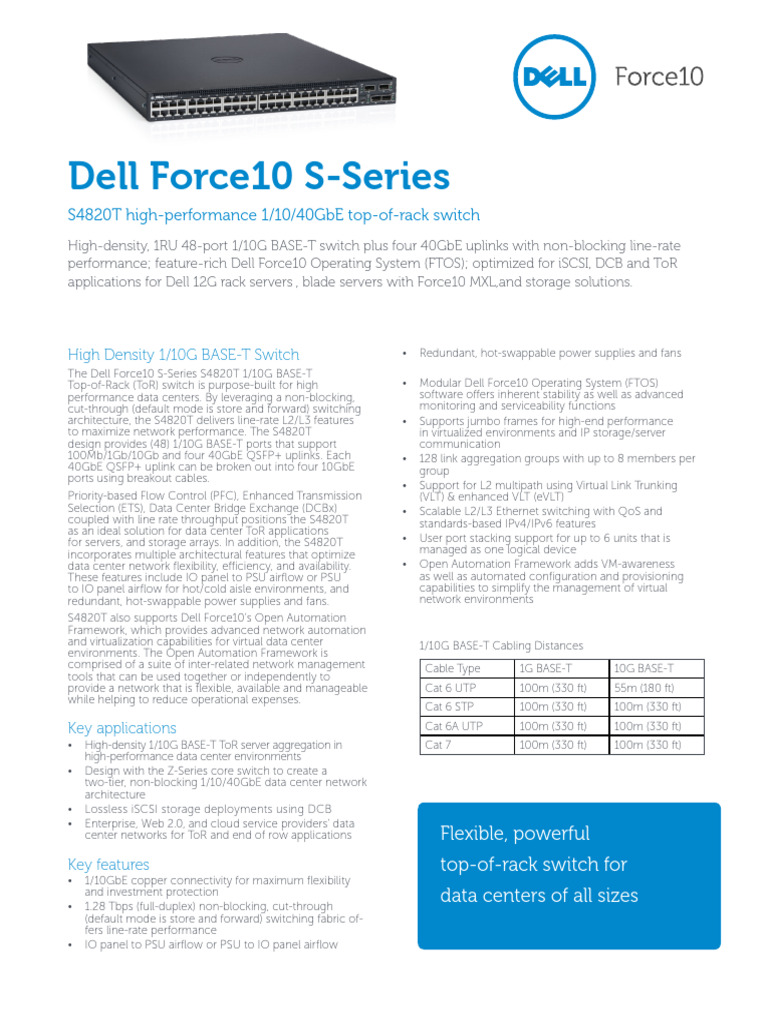 Dell Force10 S4820T SpecSheet | PDF