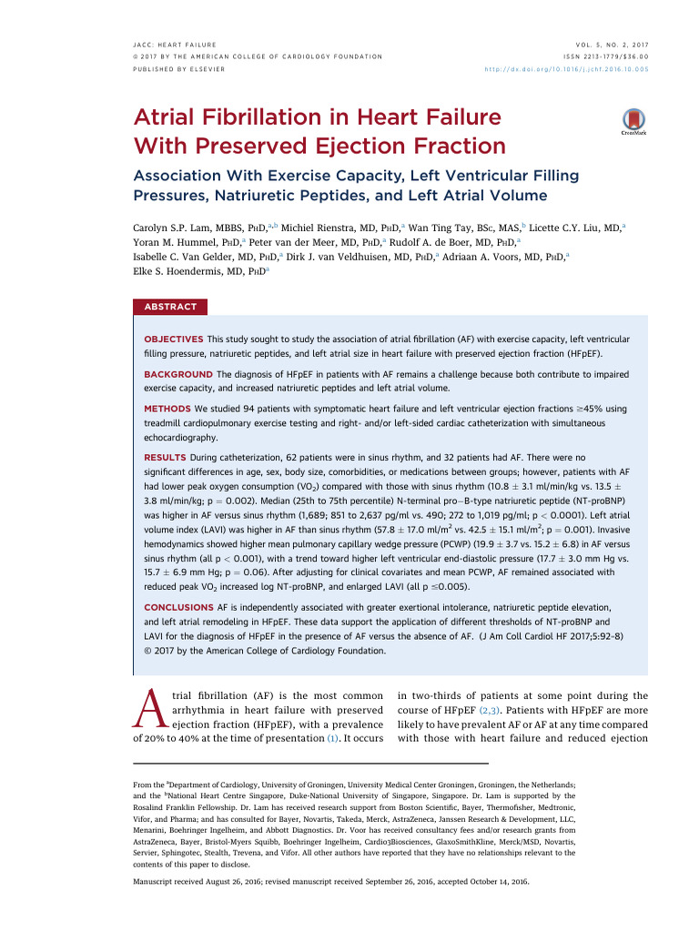 Lam Et Al 2016 Atrial Fibrillation in Heart Failure With Preserved ...