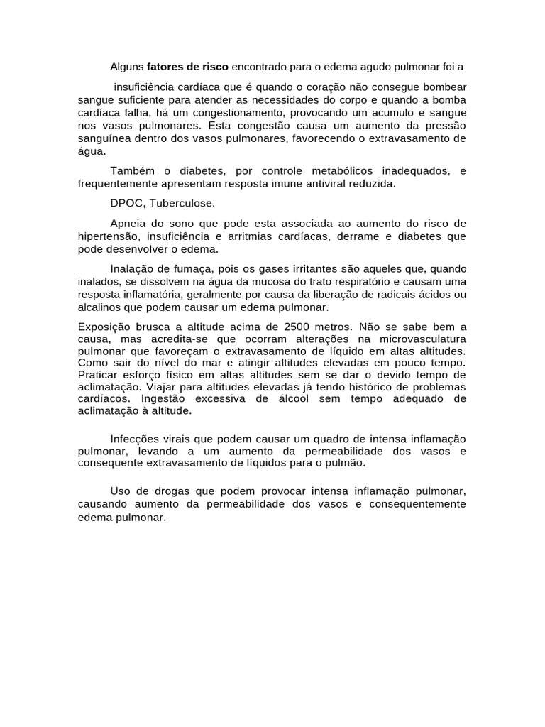 Alguns Fatores de Risco Encontrado para o Edema Agudo Pulmonar Foi A | PDF