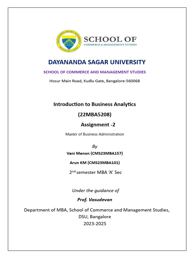 Business Analytics Assignment 02 - (Vani and Arun) | PDF