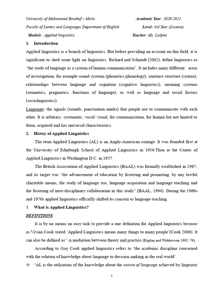 Applied Ling Lecture1 | PDF