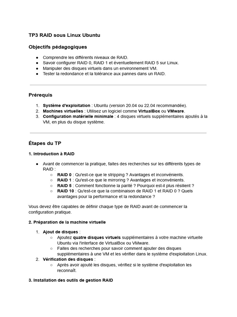 TP 3 - RAID Sous Linux Ubuntu | PDF