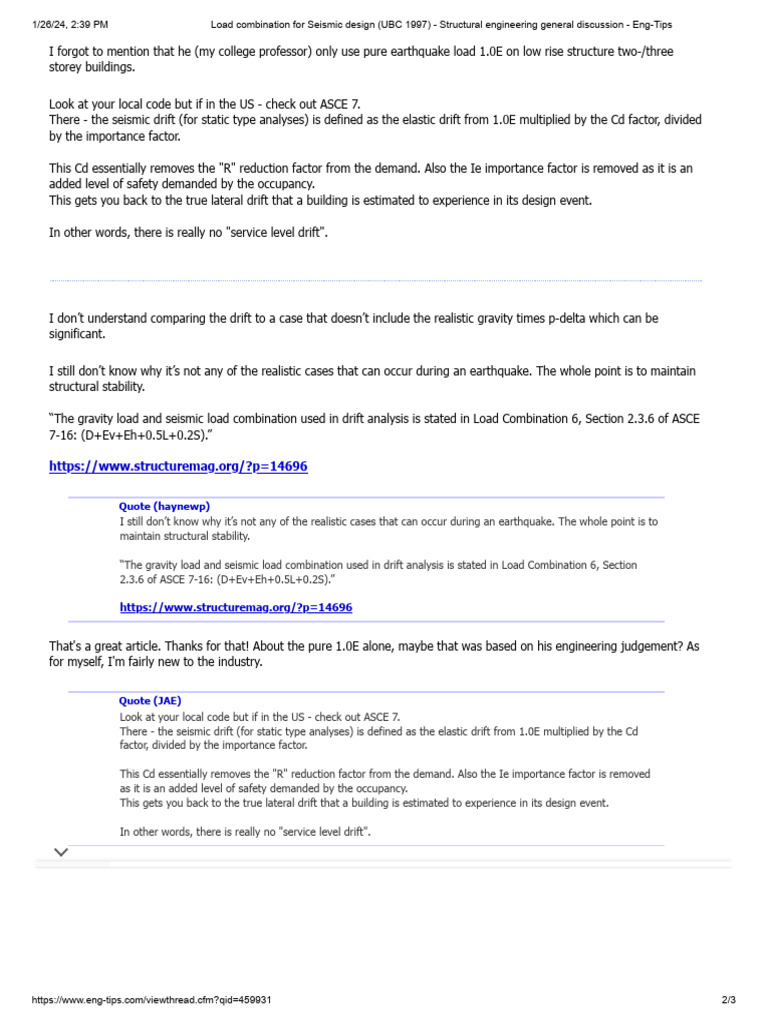 Load Combination For Seismic Design (UBC 1997) - Structural Engineering General Discussion - Eng ...