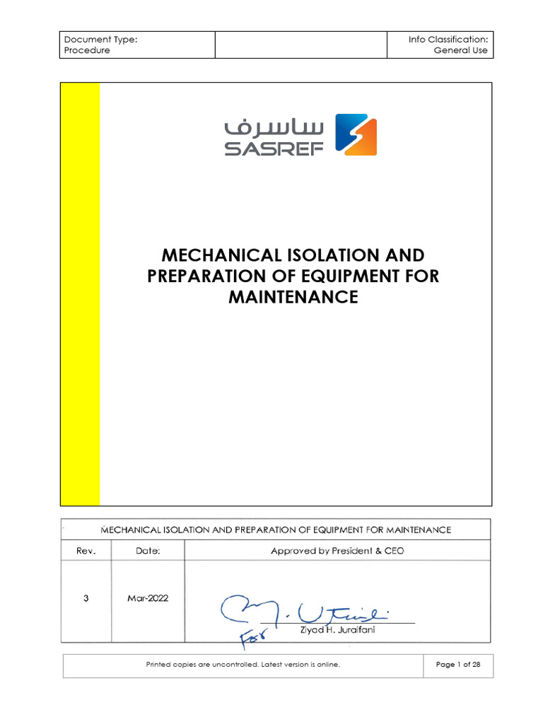 SP-039 Mechanical Isolation & Preparation of Equipment For Maintenance ...