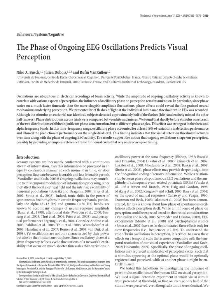 Busch Et Al (2009) The Phase of Ongoing EEG Oscillations Predicts Visual Perception | PDF