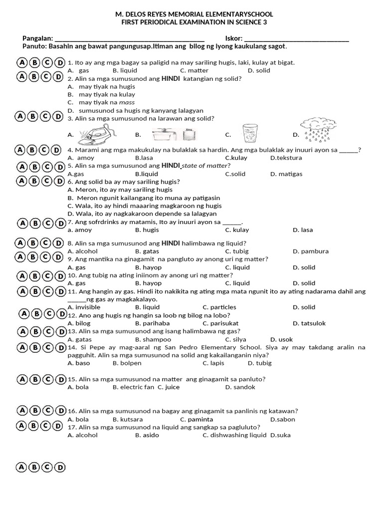 G3 Science Q1 Periodical Test 1 | PDF