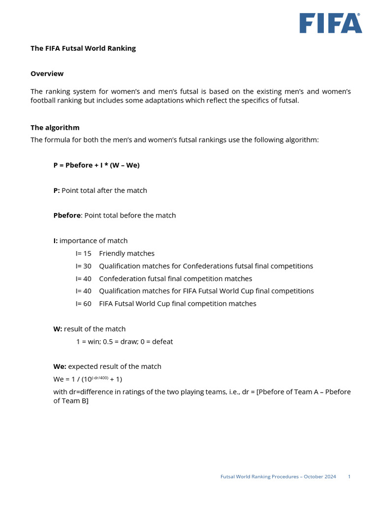FIFA Futsal World Ranking Procedures | PDF