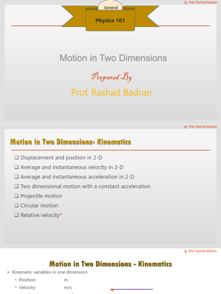 All 2 D Motion P Physics 101 | PDF