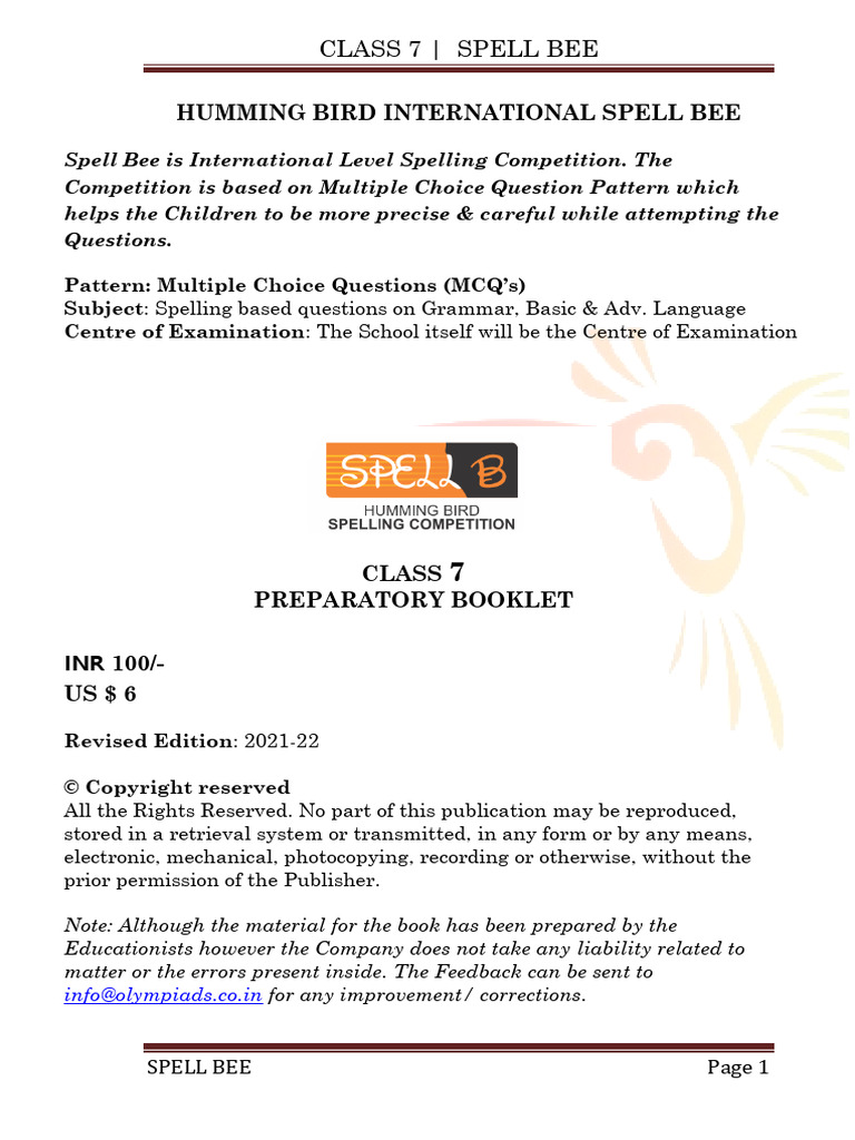 Class 7 Spell Bee | PDF