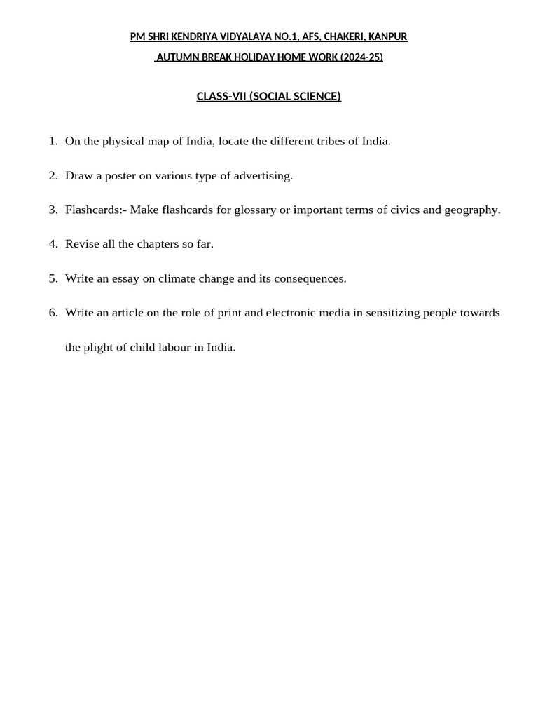Class 7 - Social Science Holiday Homework | PDF