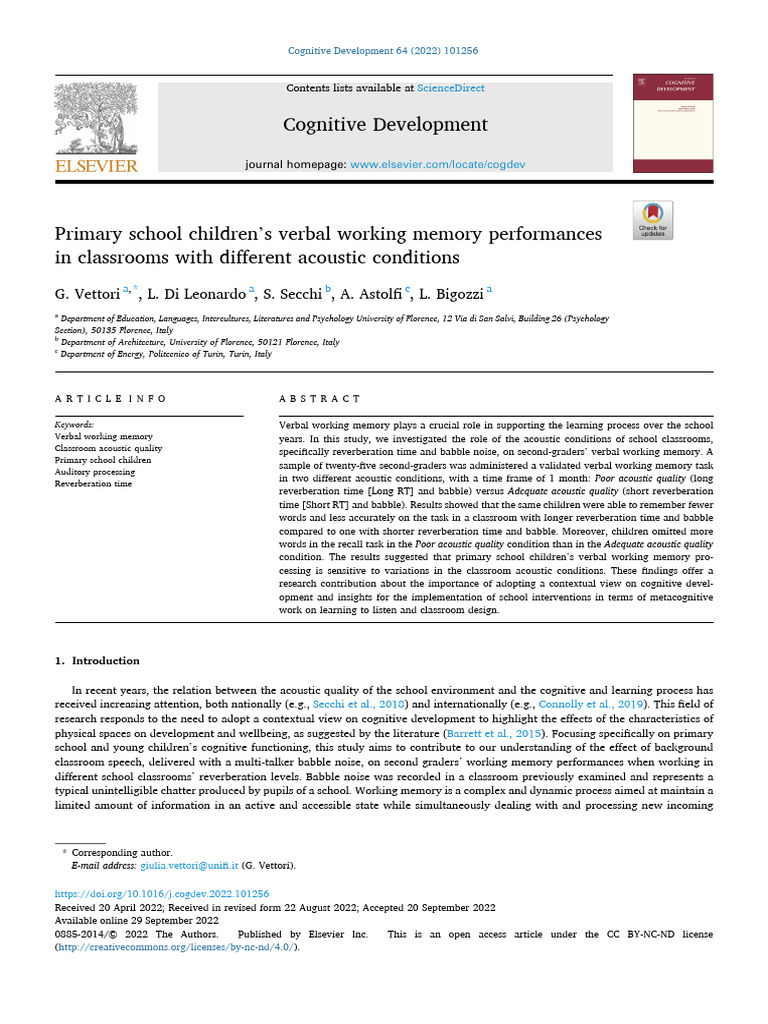 Primary School Children's Verbal Working Memory Performances | PDF