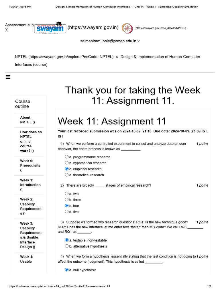 Design & Implementation of Human-Computer Interfaces - Unit 14 - Week 11 - Empirical Usability ...