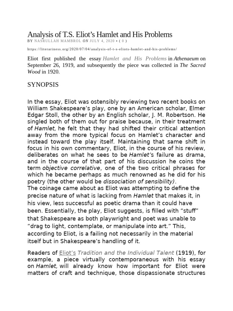 Hamlet and His Problems - Analysis | PDF
