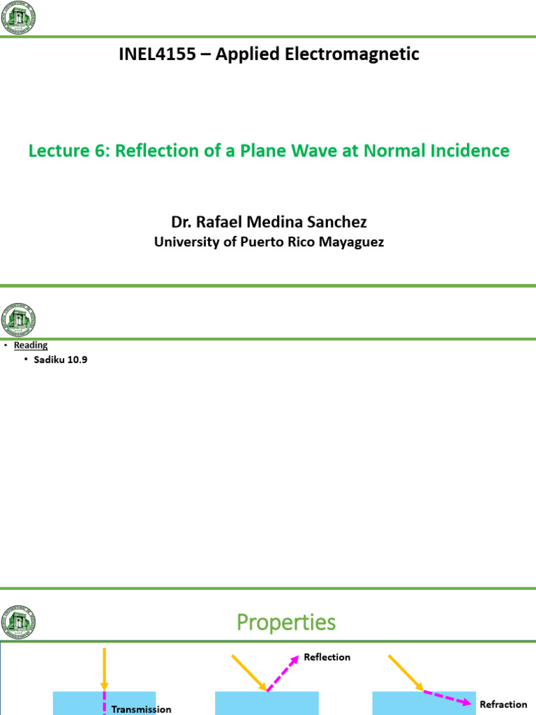 Reflection of A Plane Wave at Normal Incidence | PDF
