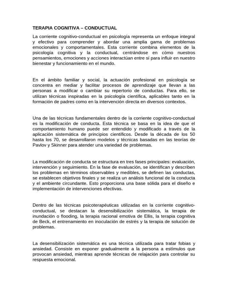 Terapia Cognitiva | PDF | Terapia de conducta cognitiva | Psicoterapia