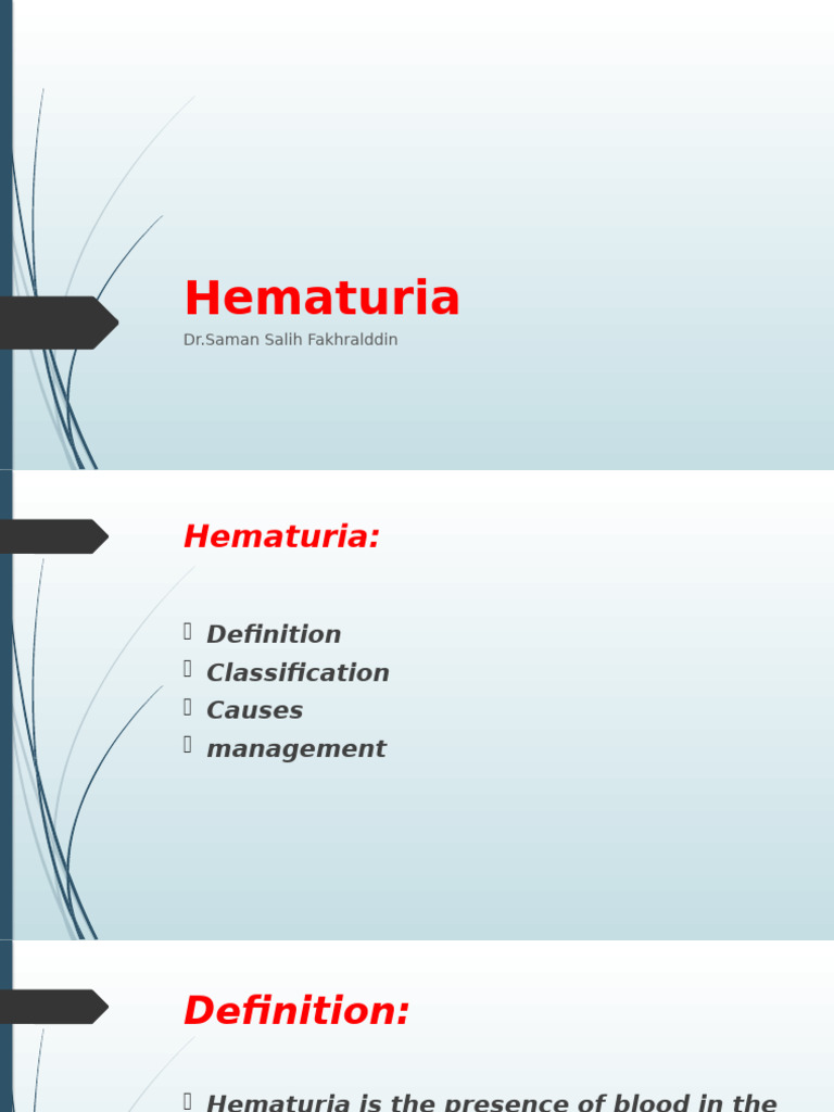 Hematuria: Definition, Causes, Management | PDF | Science & Mathematics