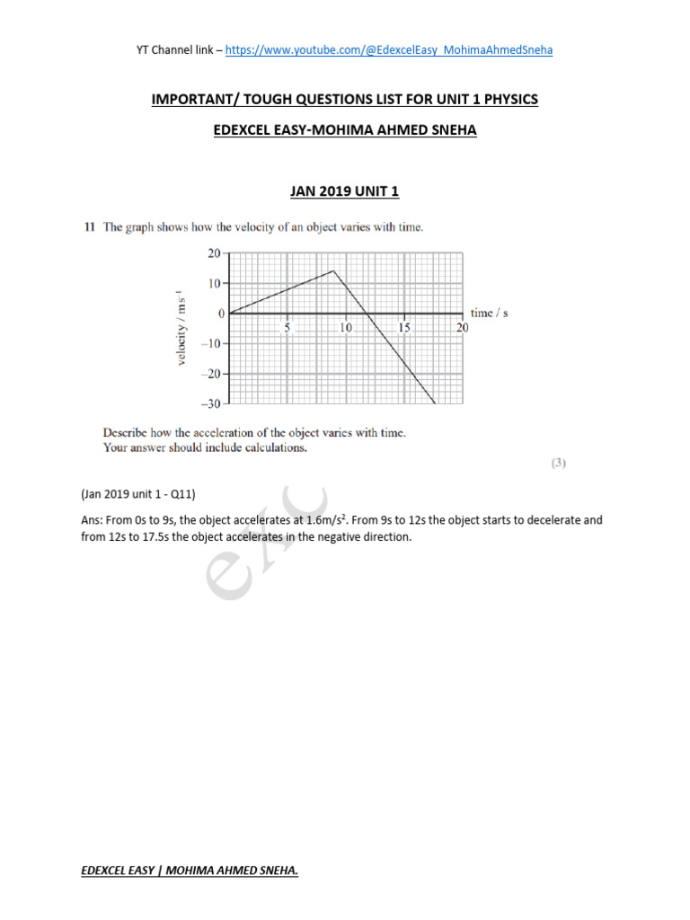 Important Tough Questions List For Unit 1 Physics | PDF