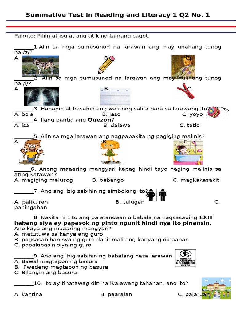 Summative Test in Reading and Literacy 1 Q2 No.1 | PDF