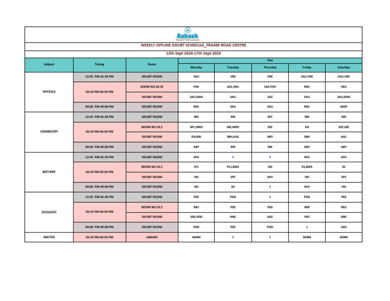 Weekly Offline Doubt Clearing Schedule 12th Sept 2024 17th Sept 2024 PT 2 | PDF