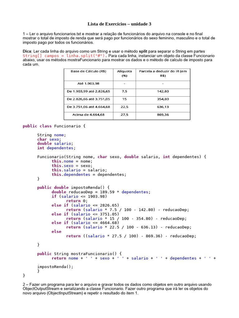 03-Lista Exercicios - POO Unidade 3 | PDF