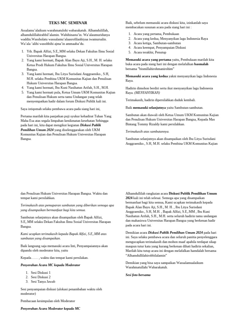 Teks MC Seminar 2024 | PDF