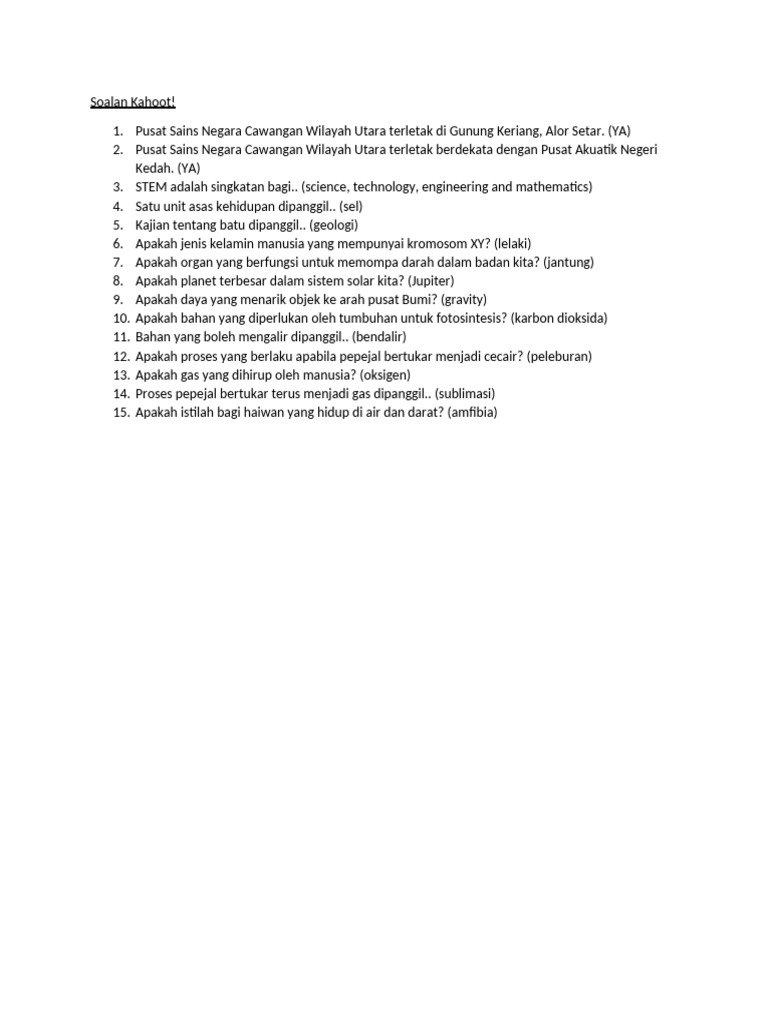 Soalan Kahoot! MSN Kedah | PDF