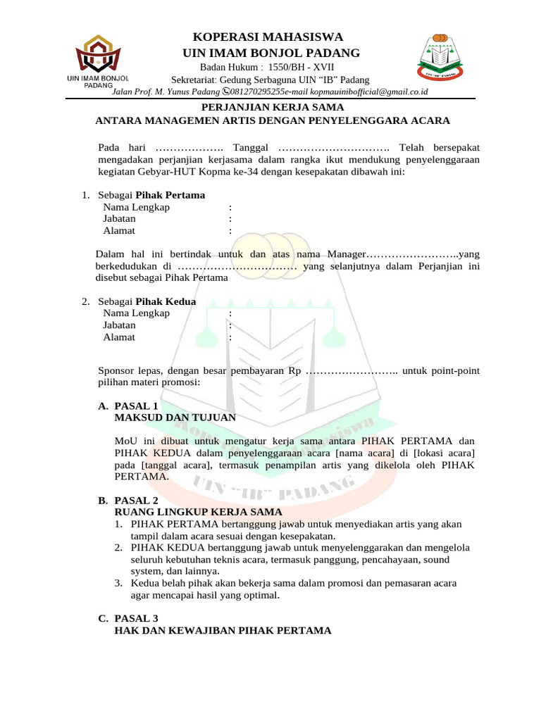 Memorandum of Understanding. (MOU GEBYAR) | PDF