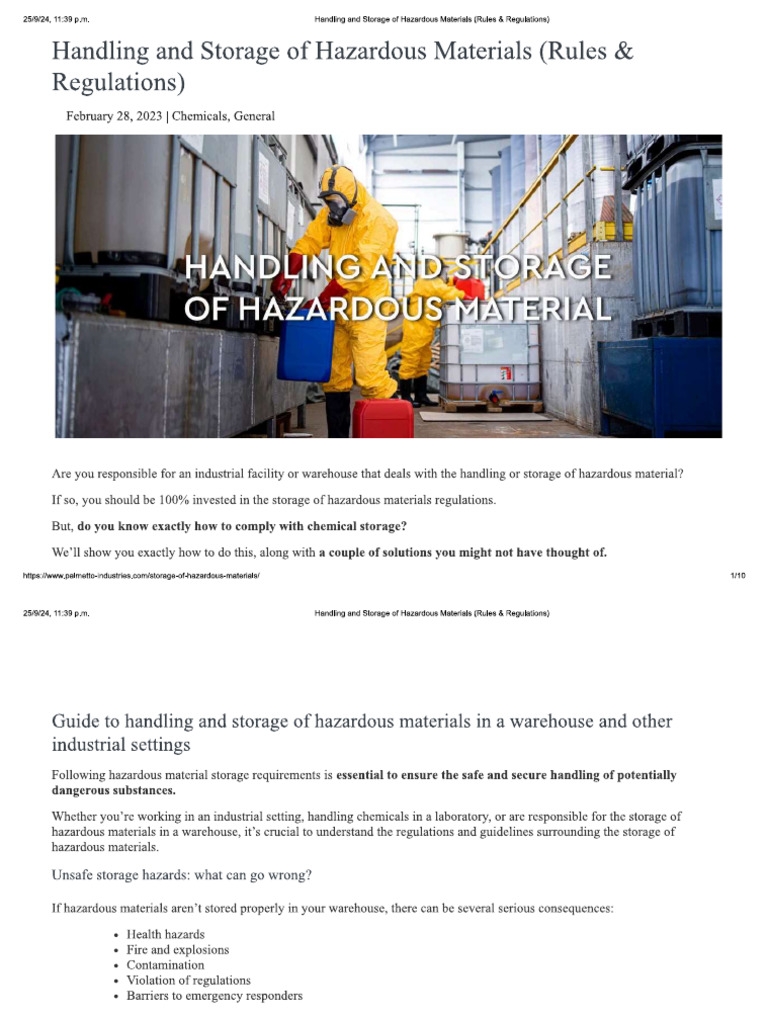 Storage of Hazardous Materials Recomendations | PDF