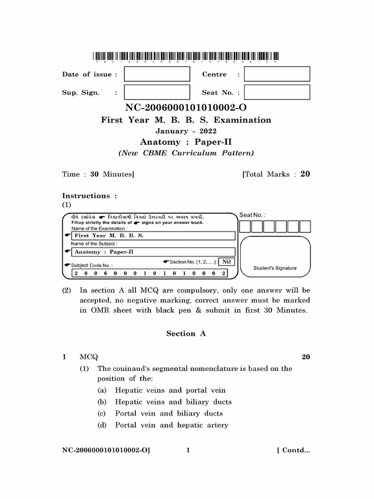 NC-2006000101010002-O FIRST YEAR M. B. B. S. EXAMINATION JANUARY - 2022 ANATOMY _ PAPER-II (NEW ...