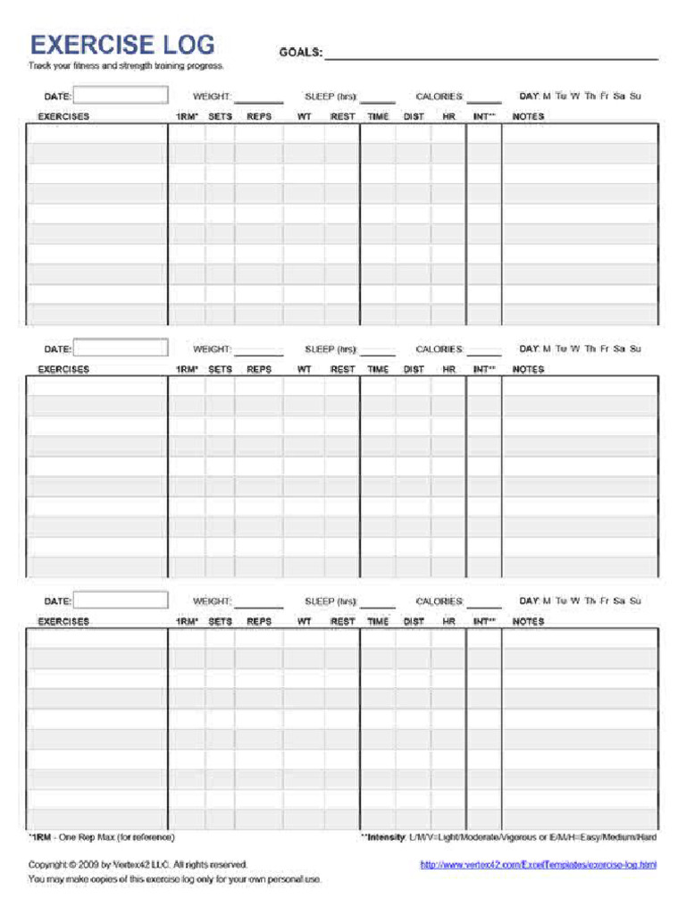 Printable Exercise Log | PDF