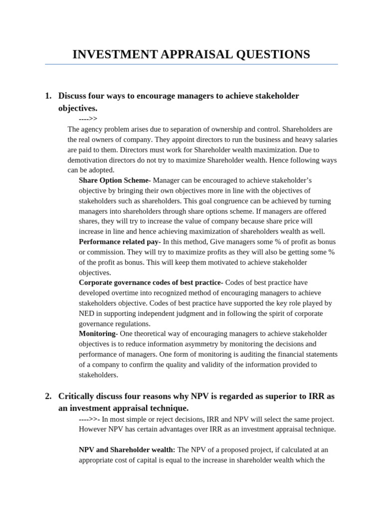 Investment Appraisal Techniques Explained | PDF | Net Present Value ...
