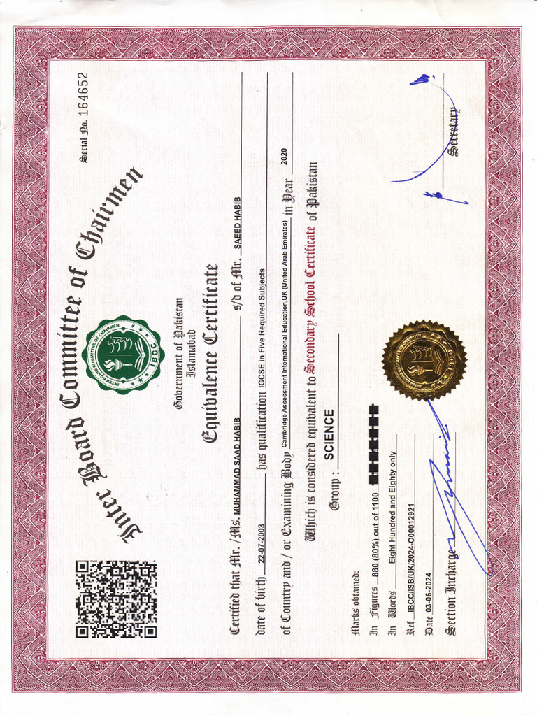 IBCC equivalence Olevel Saad | PDF