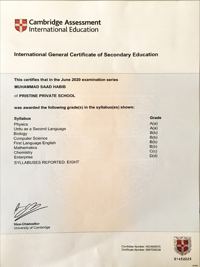 Muhammad Saad Habib IGCSE Results | PDF