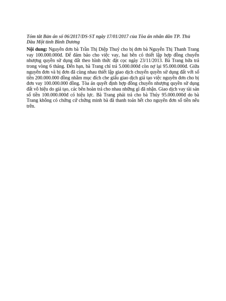 VD 2 TL 2Tóm Tắt Bản Án Số 06 | PDF
