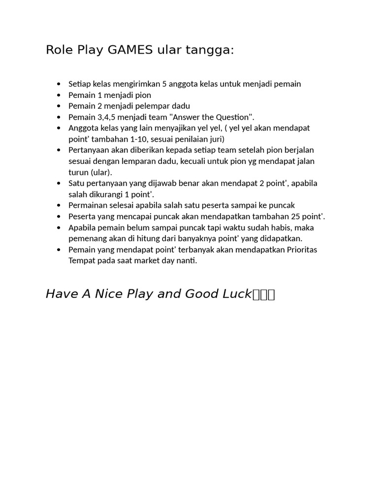 Role Play GAMES Ular Tangga | PDF