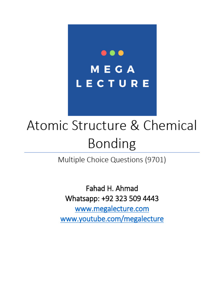 As 9701 - MCQs - Atomic Structure and Chemical Bonding - Subtopic - ML ...