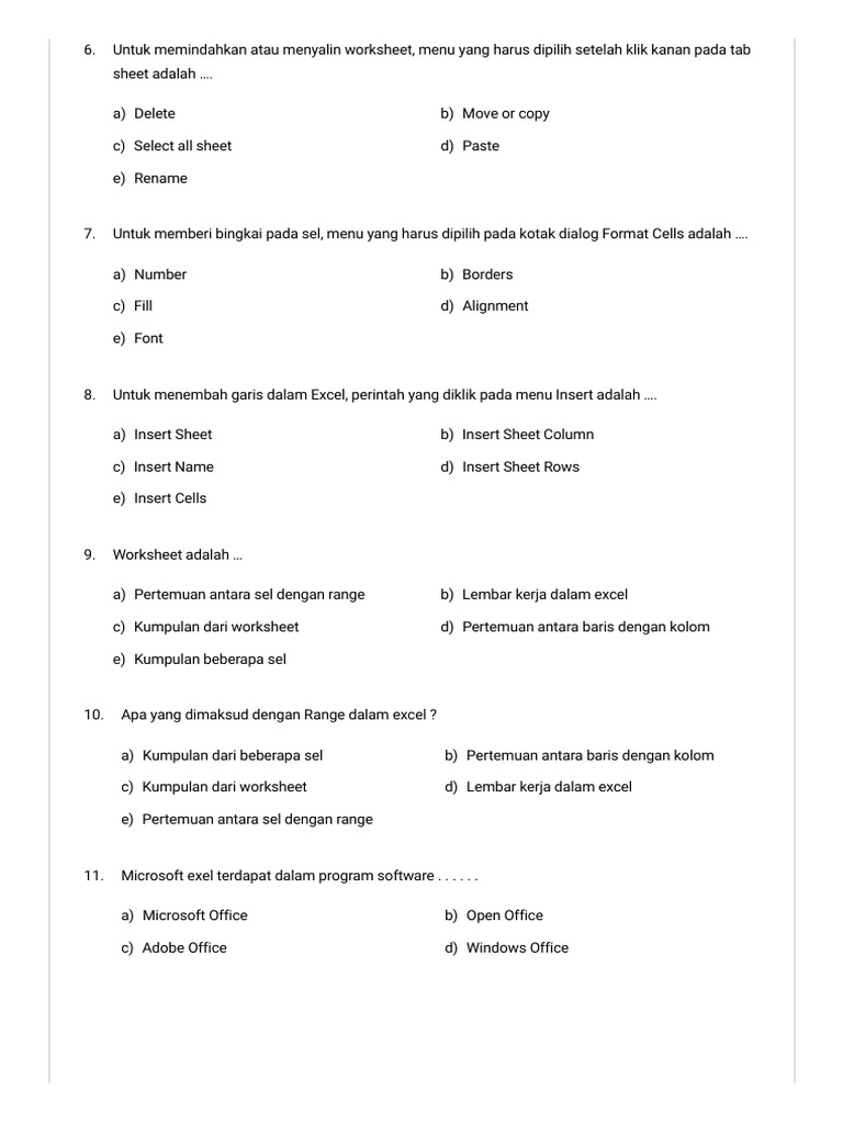 Soal Ms. Excel - Quizizz | PDF