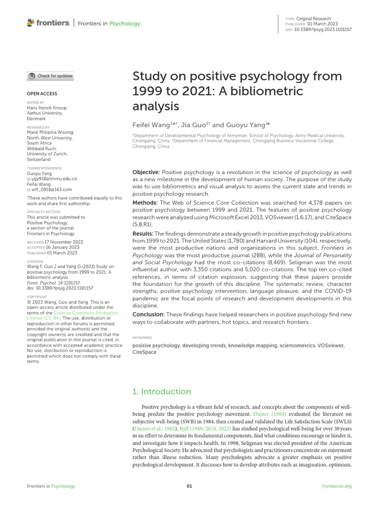 Study On Positive Psychology From 1999 To 2021 - A Bibliometric ...