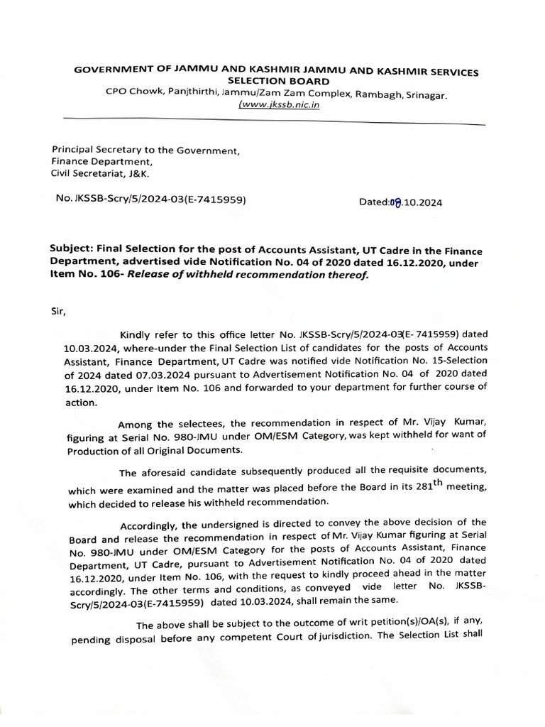 Release of Withheld Recommendataion 11102024 | PDF