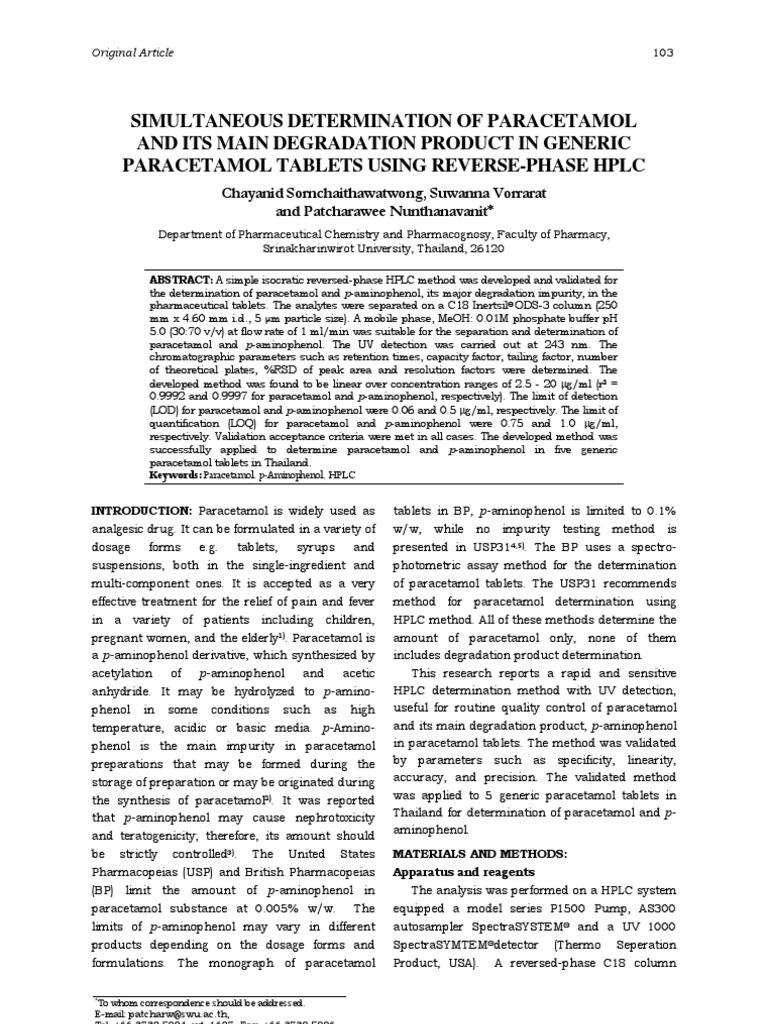 Determination Of Paracetamol Pdf High Performance Liquid Chromatography Elution