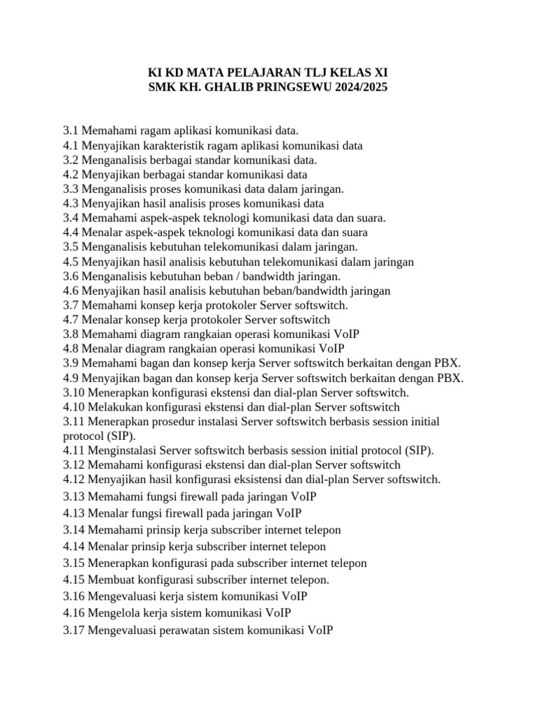 Ki KD Mata Pelajaran TLJ Kelas Xi | PDF
