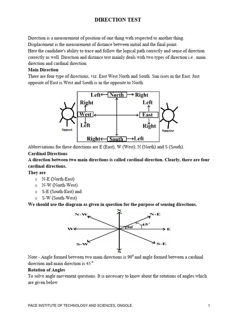 Direction Test Hand Out | PDF
