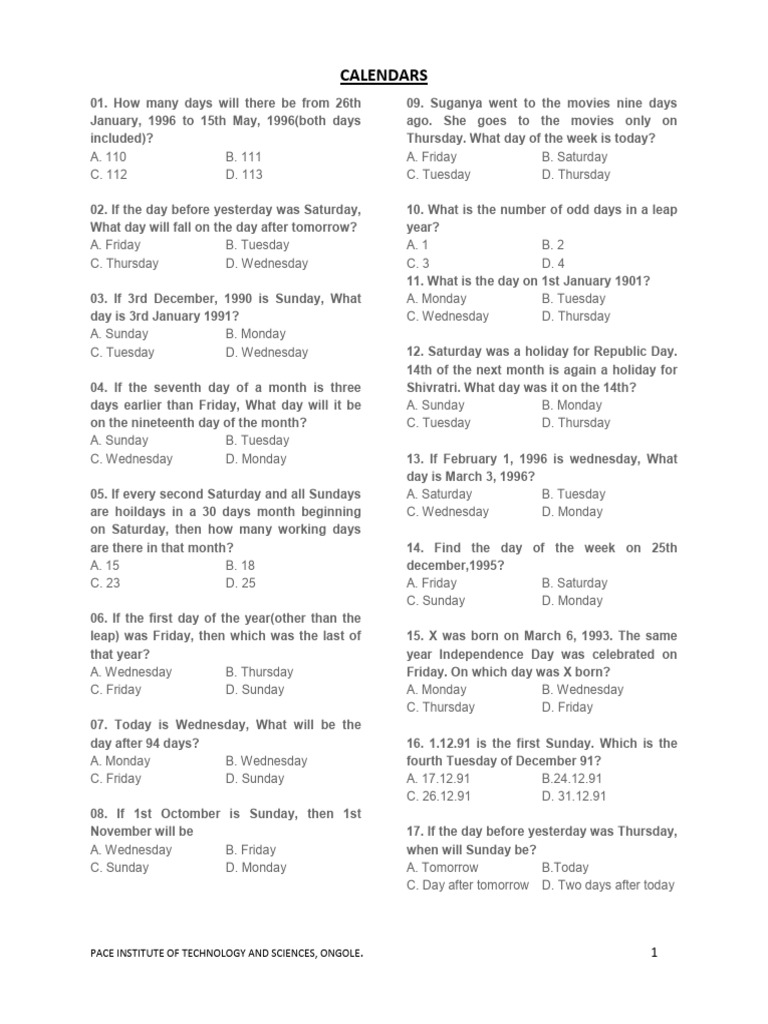 Calendar Problems | PDF