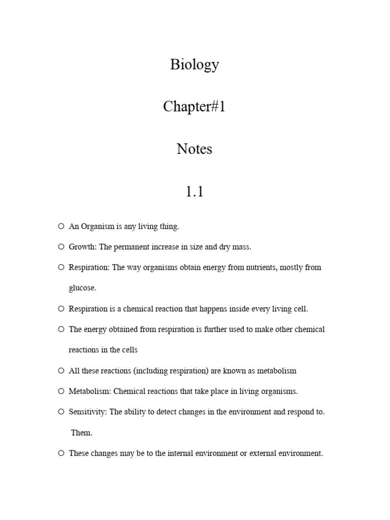 Biology Chapter#1 Notes 1.1 | PDF