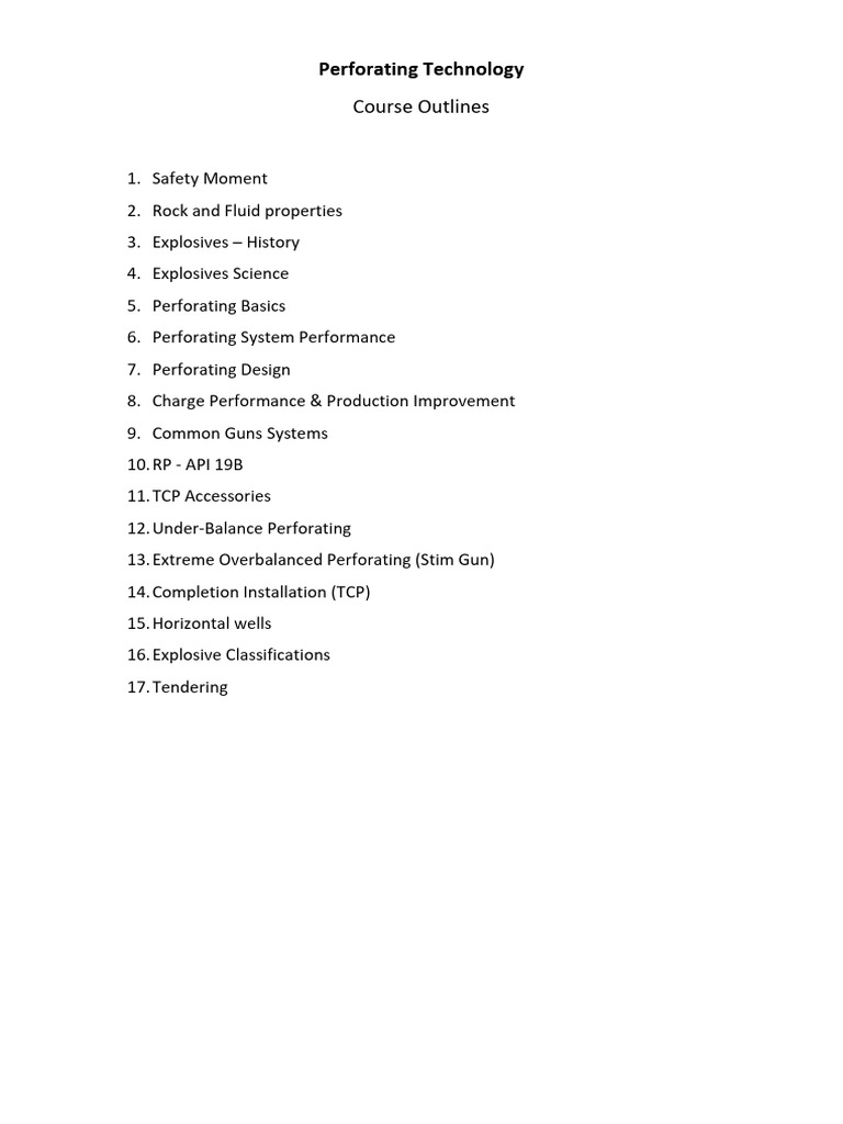 Perforating Technology Course Outlines | PDF
